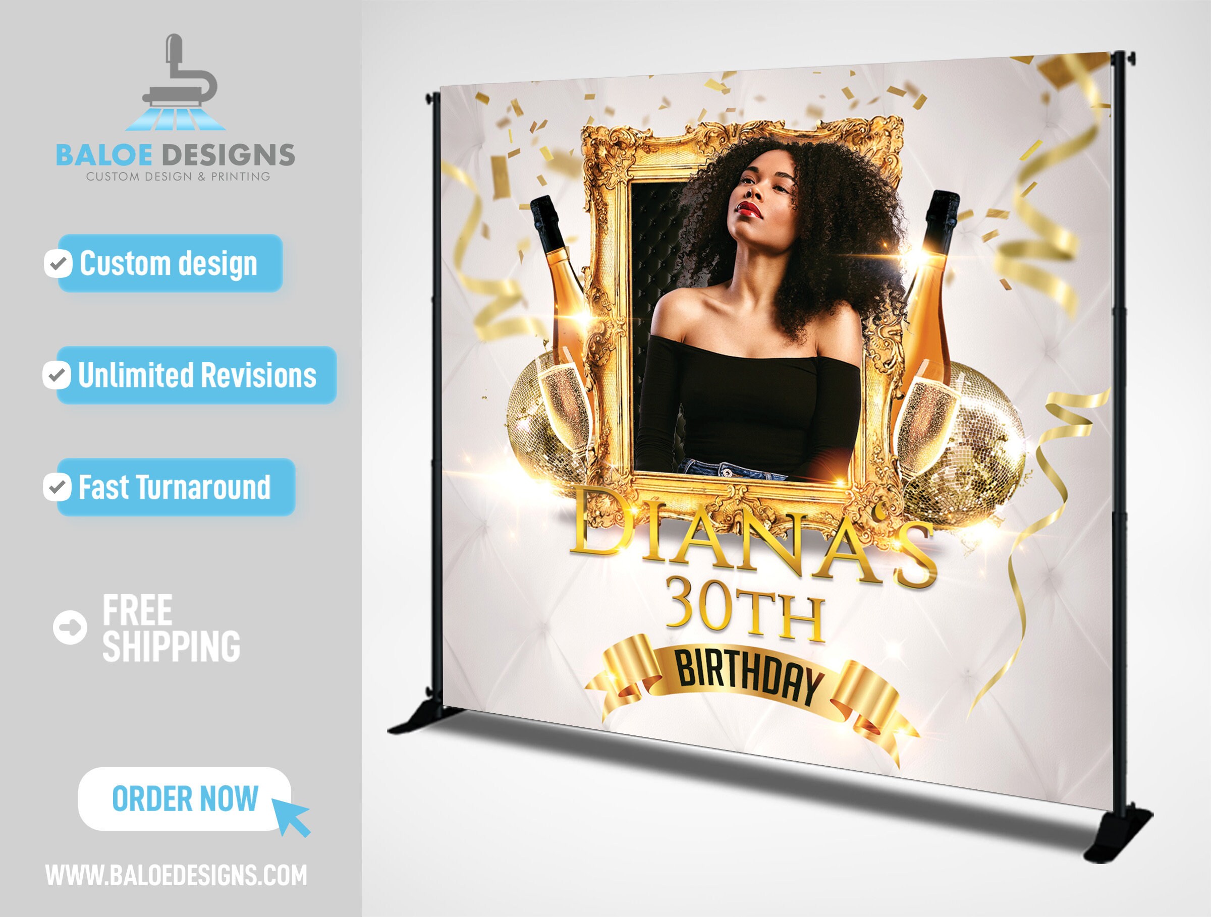 Custom Photo Birthday Backdrop Party Sparkle Birthday Party - Etsy