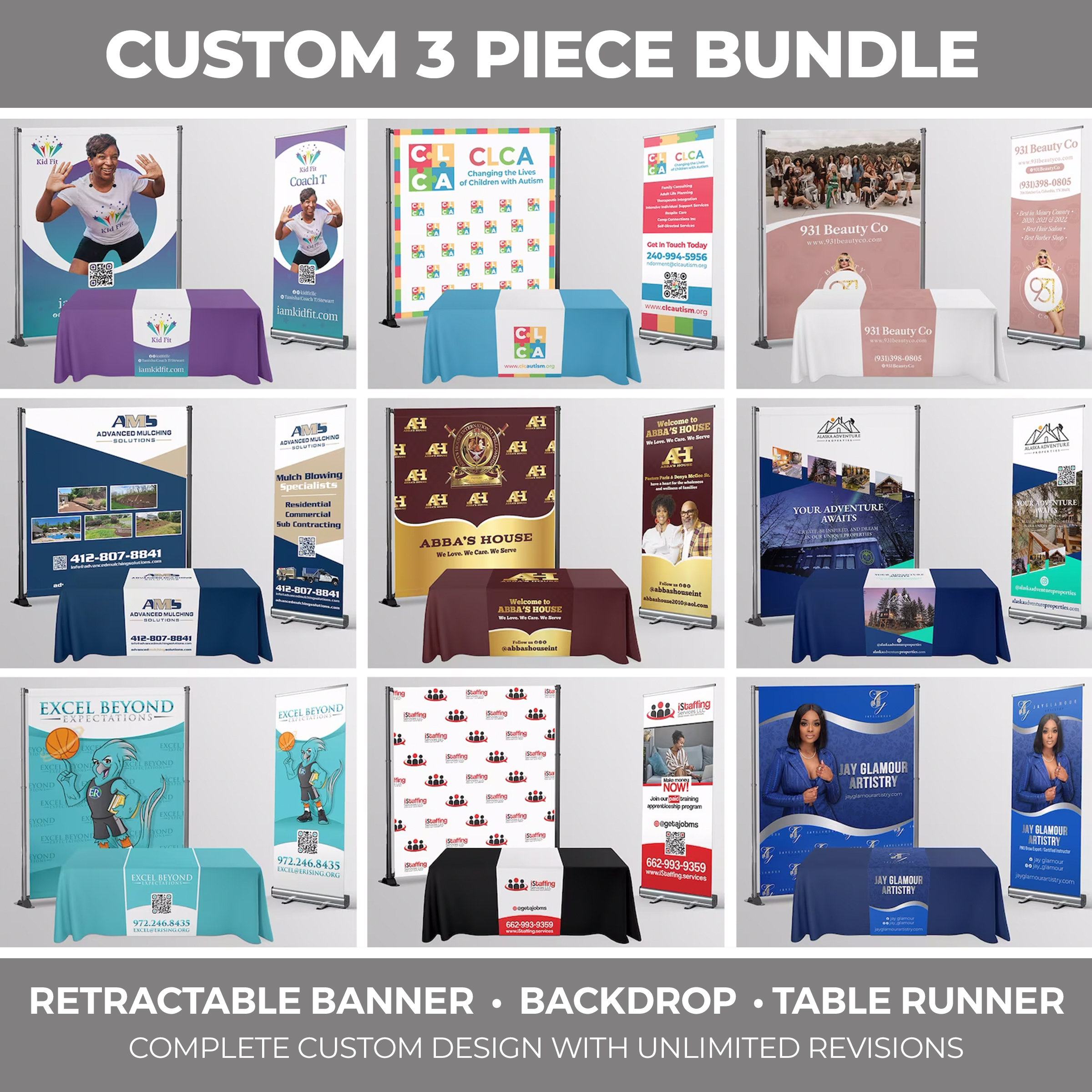 POP UP BUNDLE, Custom Retractable Banner, Backdrop, Table Runner, Pop ...