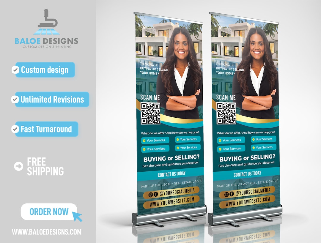 Real Estate Retractable Banner Sign, Real Estate Broker, Realtor Sign ...
