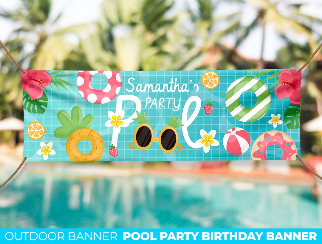 Birthday Pool Party Custom Banner, Vinyl Banner, Birthday Backdrop ...