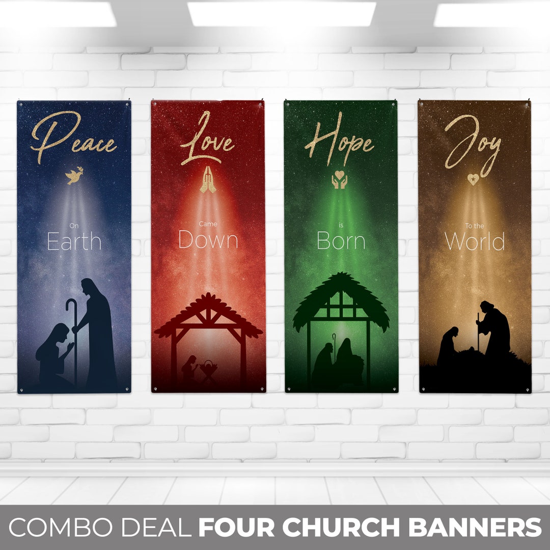 Set of 4 Church Banners, Peace, Love, Hope Joy, Church Banner Set ...