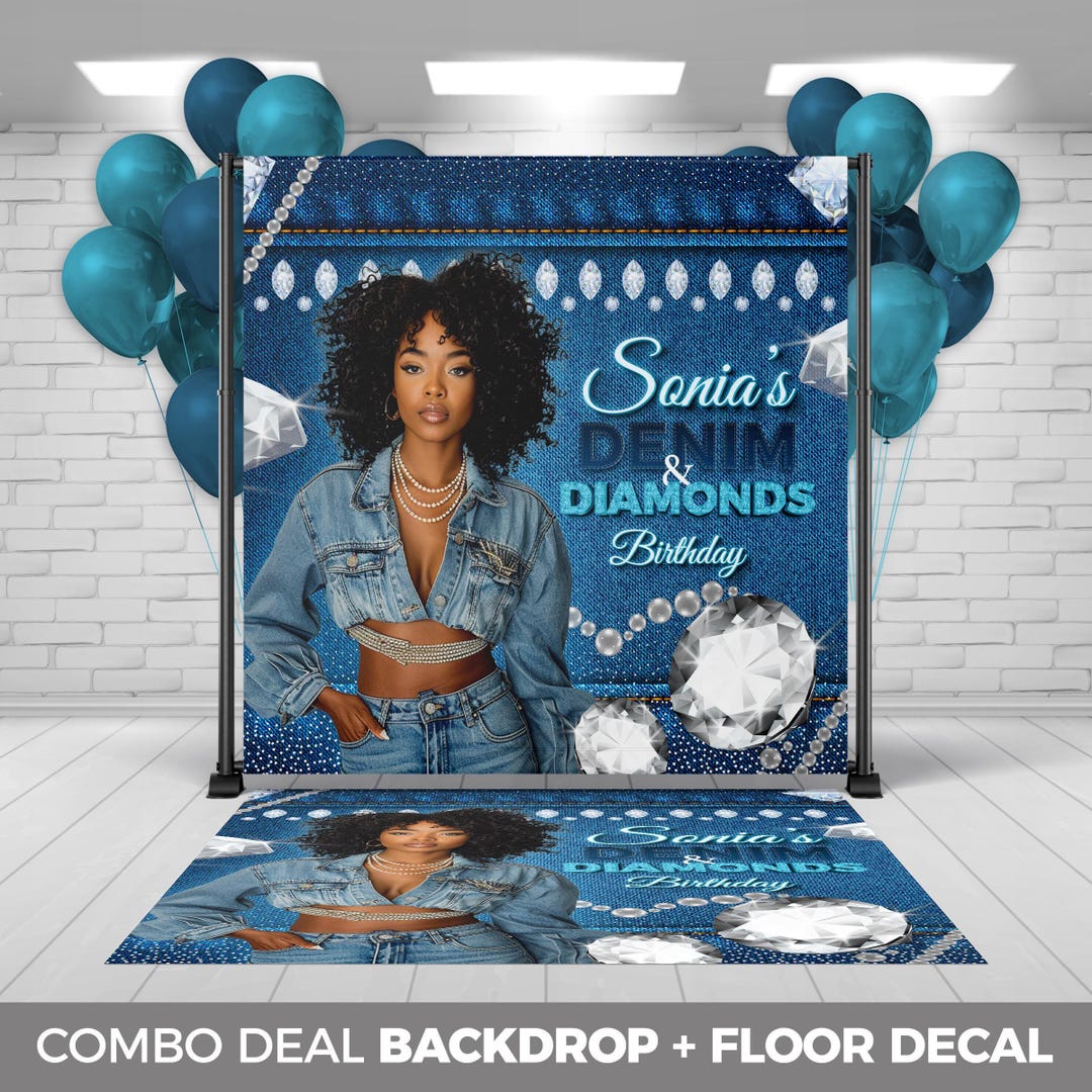 Backdrop + Floor Decal, Denim Diamonds Decor, Denim Pearls Diamonds ...