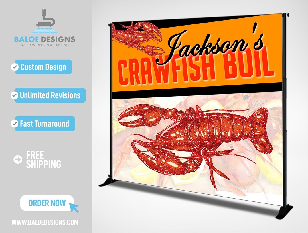 Crawfish Backdrop, Annual Crawfish Boil Party Backdrop Banner, Step and ...