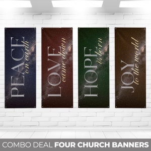 Set of 4 Church Banners, Peace, Love, Hope Joy, Church Banner Set ...
