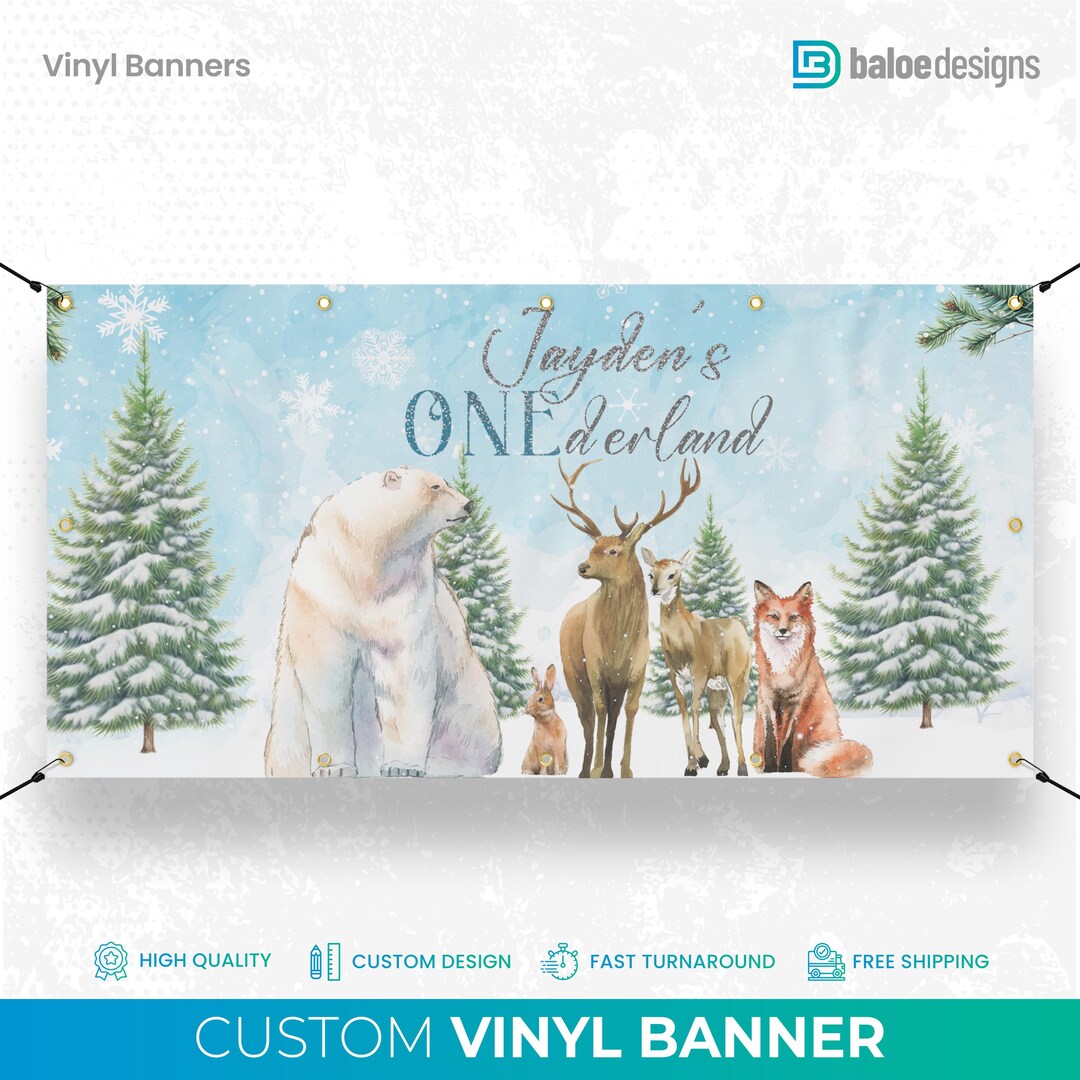 Winter Onederland Birthday Banner, One-derland Welcome Sign, Blue Boy ...