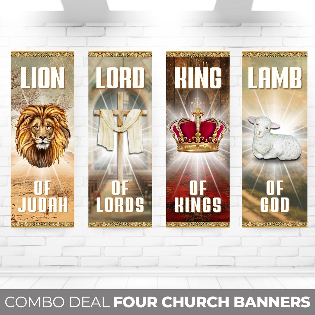 Set of 4 Church Banners, Sanctuary Banners, Mission Worship, Church ...