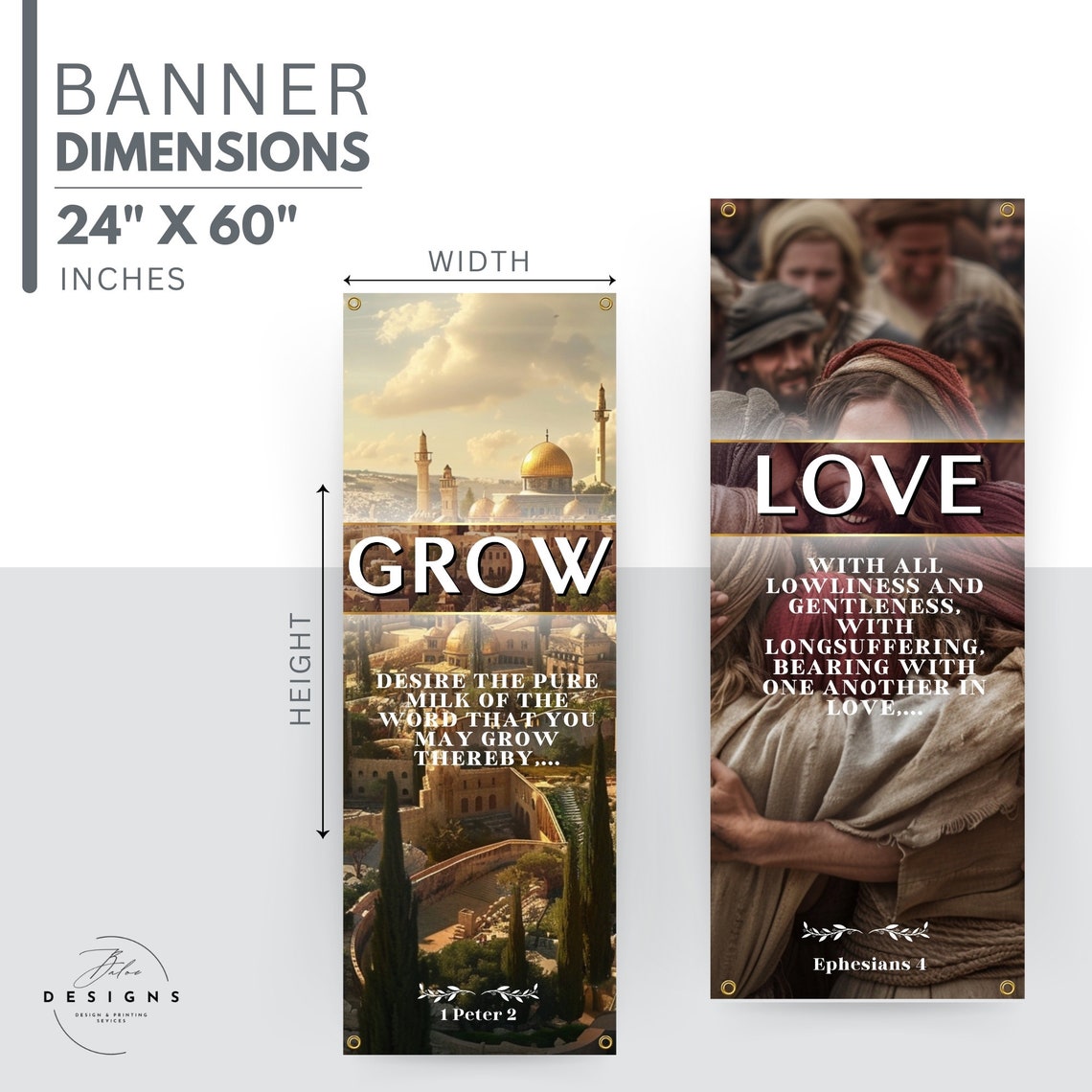 Set of 4 Church Banners, Serve, Grow, Love Pray, Church Banner Set ...