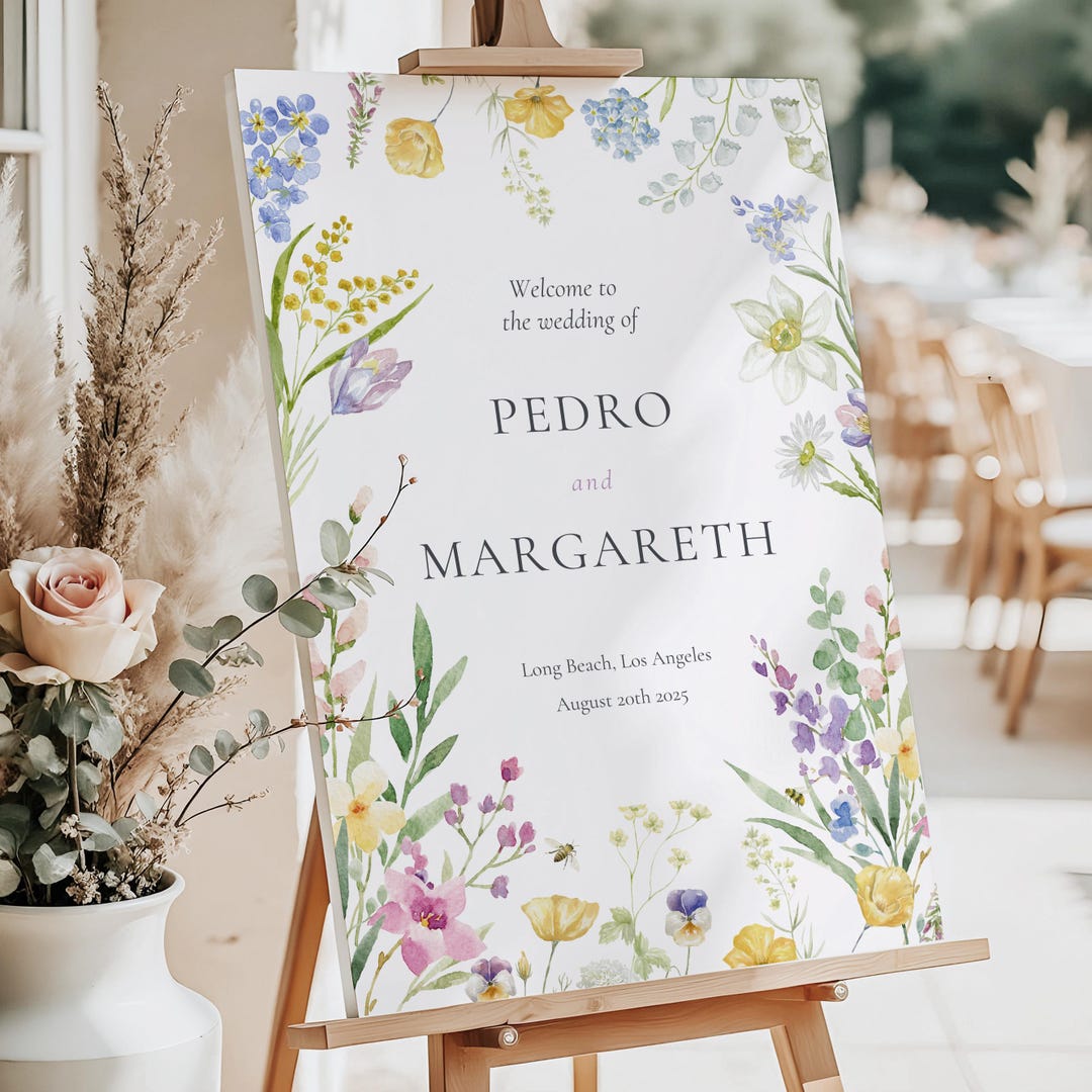 Wedding Welcome Sign, Custom Wild Flowers Poster Board, Floral Summer ...
