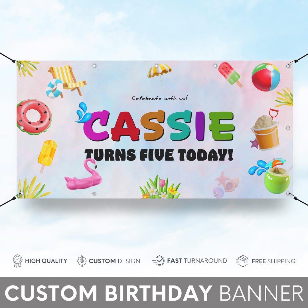 Summer Birthday Banner, Summer Party Decor, Personalized Name, Vinyl ...