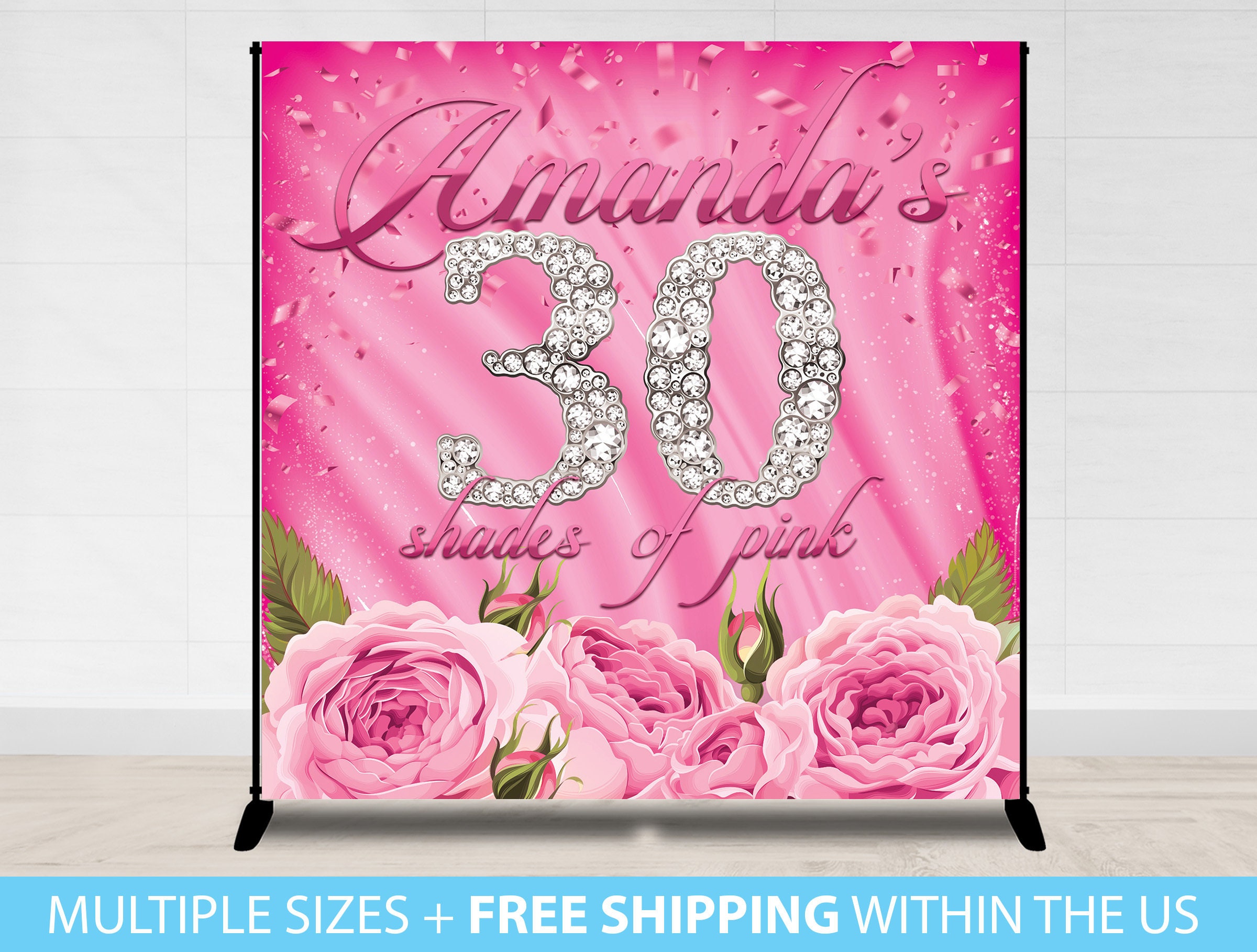 Shades of Pink Birthday Backdrop Roses Diamond Party Backdrop - Etsy