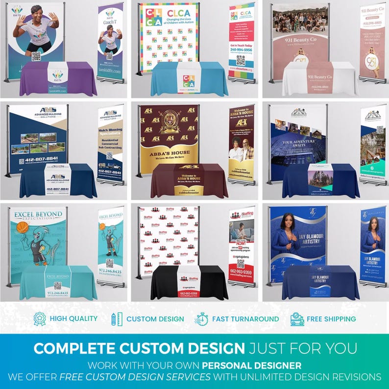 POP UP BUNDLE, Custom Retractable Banner, Backdrop, Table Runner, Trade ...