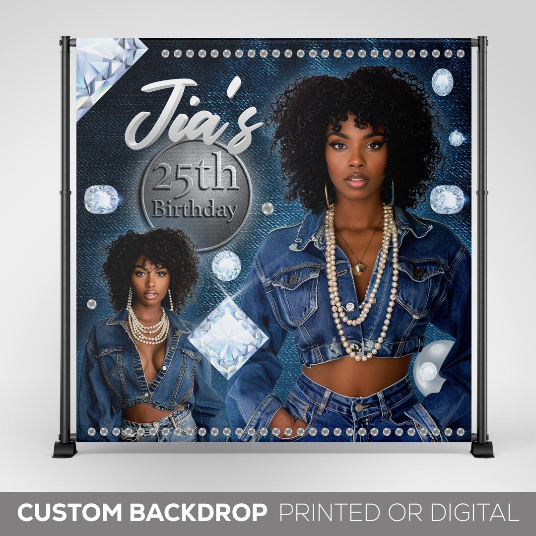 Denim and Diamonds Backdrop, Custom Denim Pearls Diamonds Backdrop ...