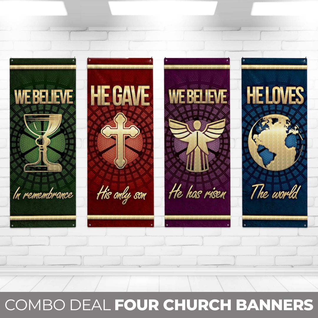 Set of 4 Church Banners, Church Banner Set, He Has Risen, Sanctuary ...