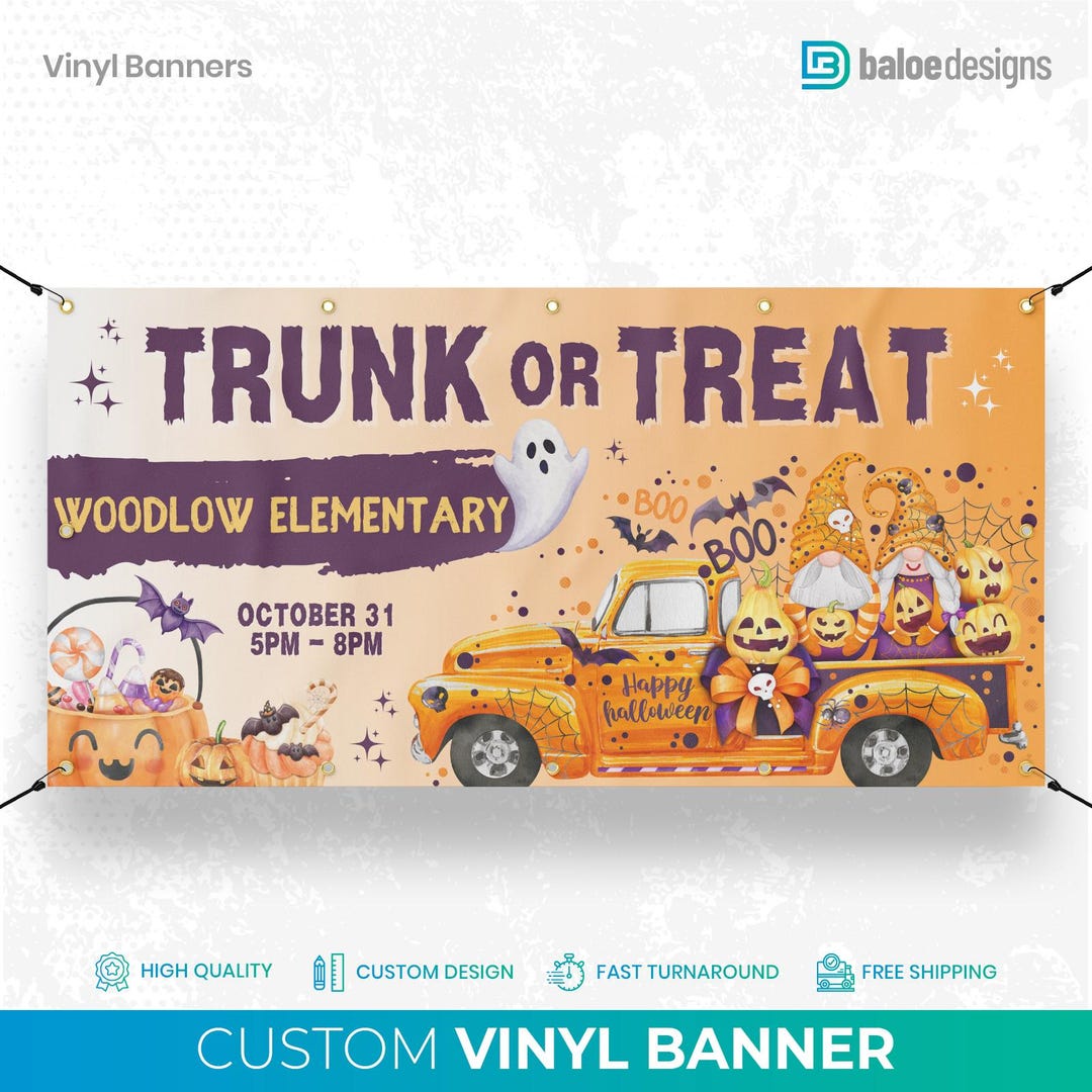 Custom Trunk or Treat Banner, Personalized Halloween Event Party Banner ...