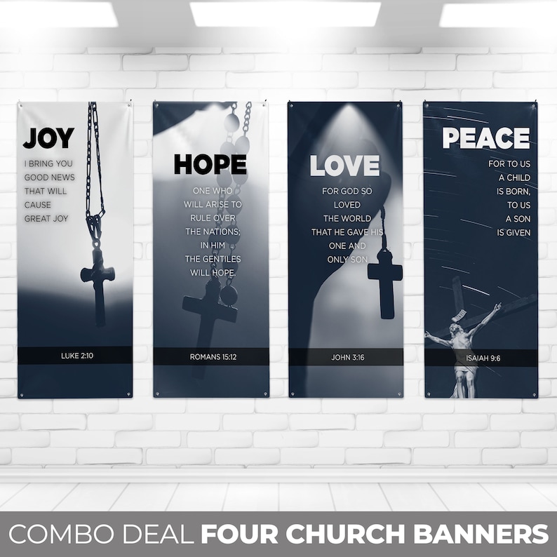 Set of 4 Church Banners, Peace, Love, Hope Joy, Church Banner Set ...
