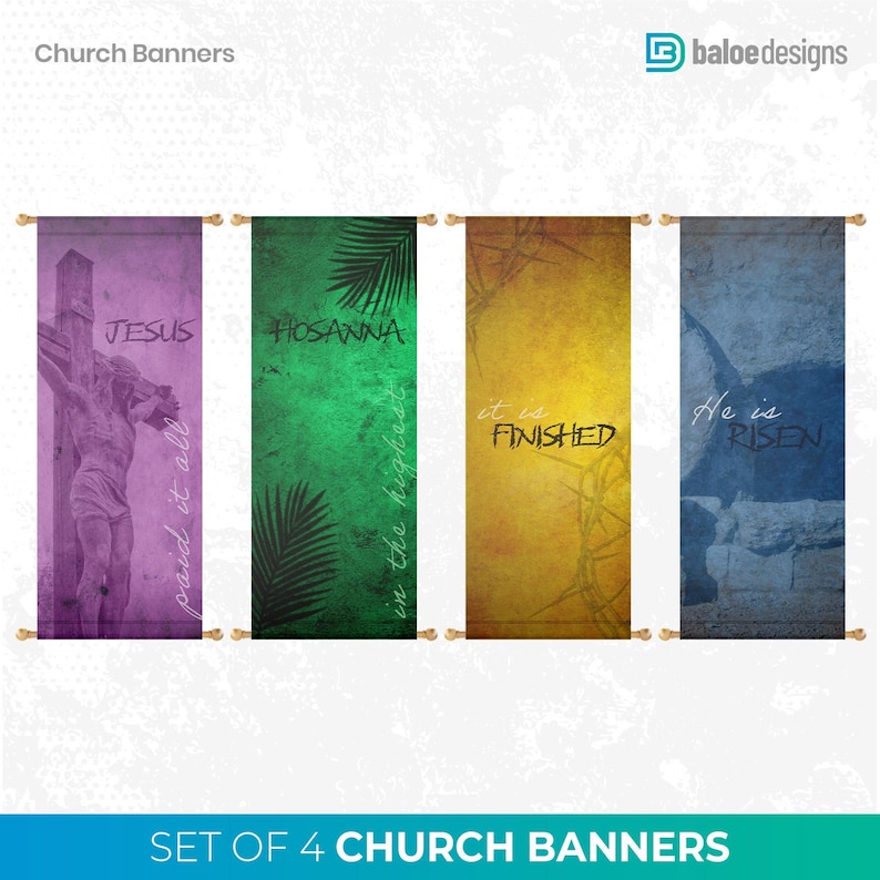 Set of 4 Church Banners, Church Banner Set, Sanctuary Banners, Mission ...