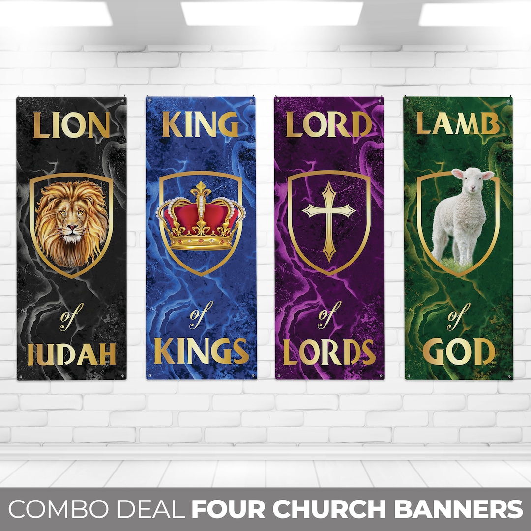 Set of 4 Church Banners, Sanctuary Banners, Mission Worship, Church ...