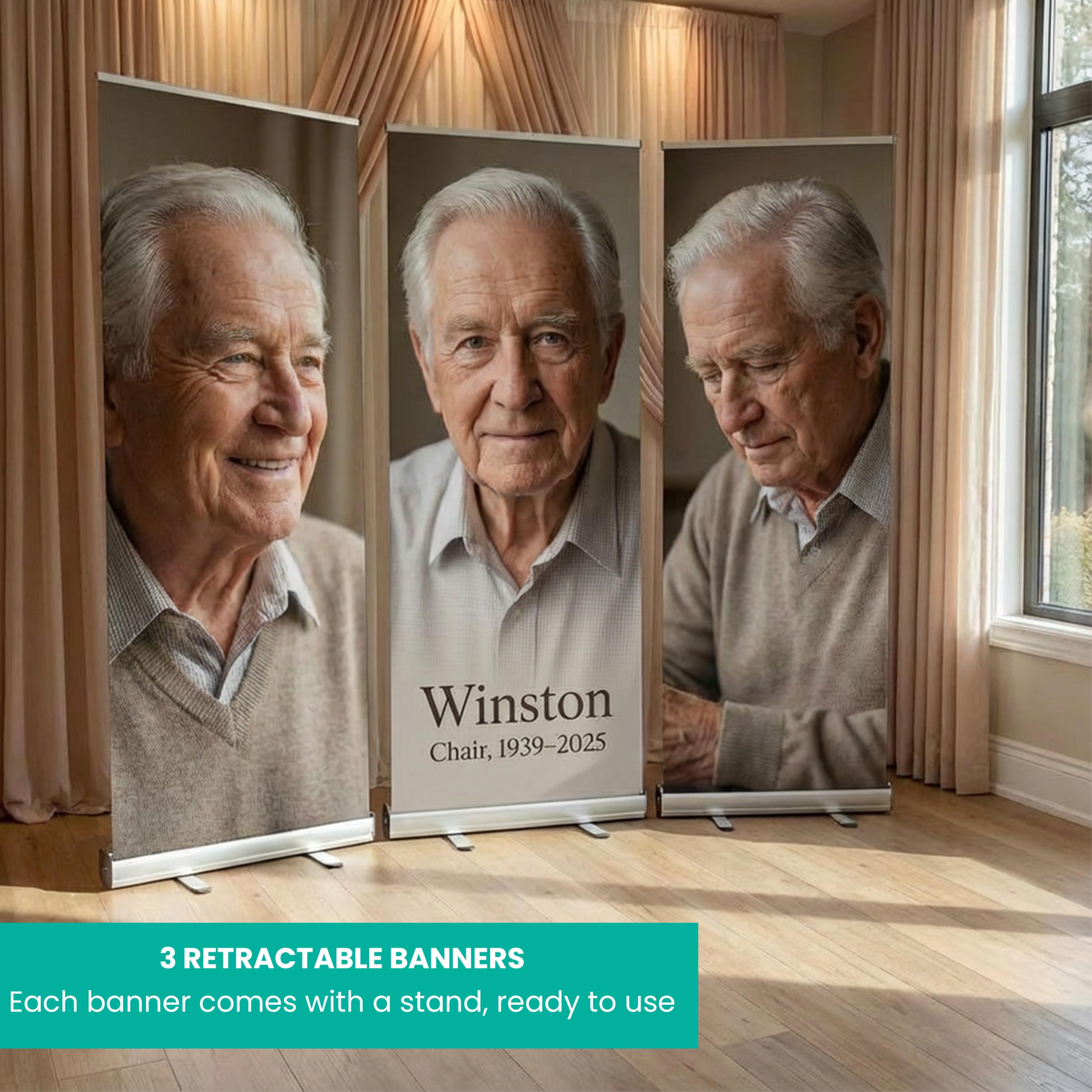 3 Retractable Memorial Banners Set, Funeral Photo Display, Celebration ...