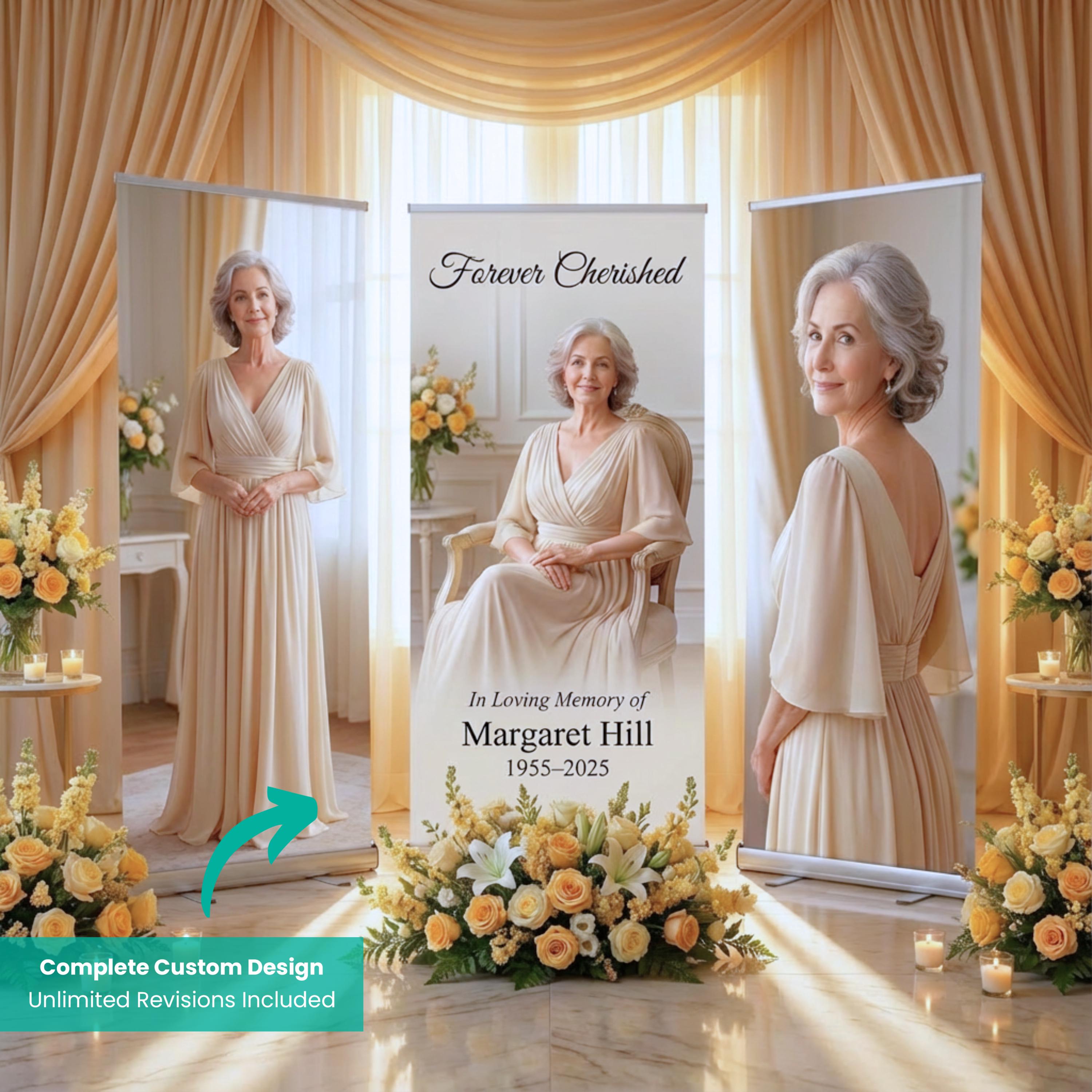 3 Retractable Memorial Banners Set, Funeral Photo Display, Celebration ...