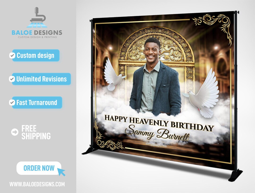 Heavenly Birthday Backdrop, in Loving Memory Birthday Backdrop, Funeral ...