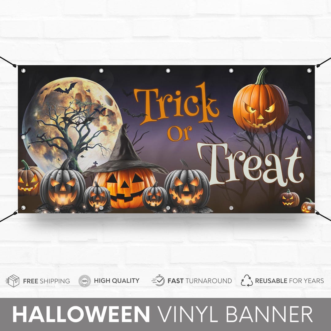 Halloween Trick or Treat Vinyl Banner, Halloween Trunk or Treat Banner ...
