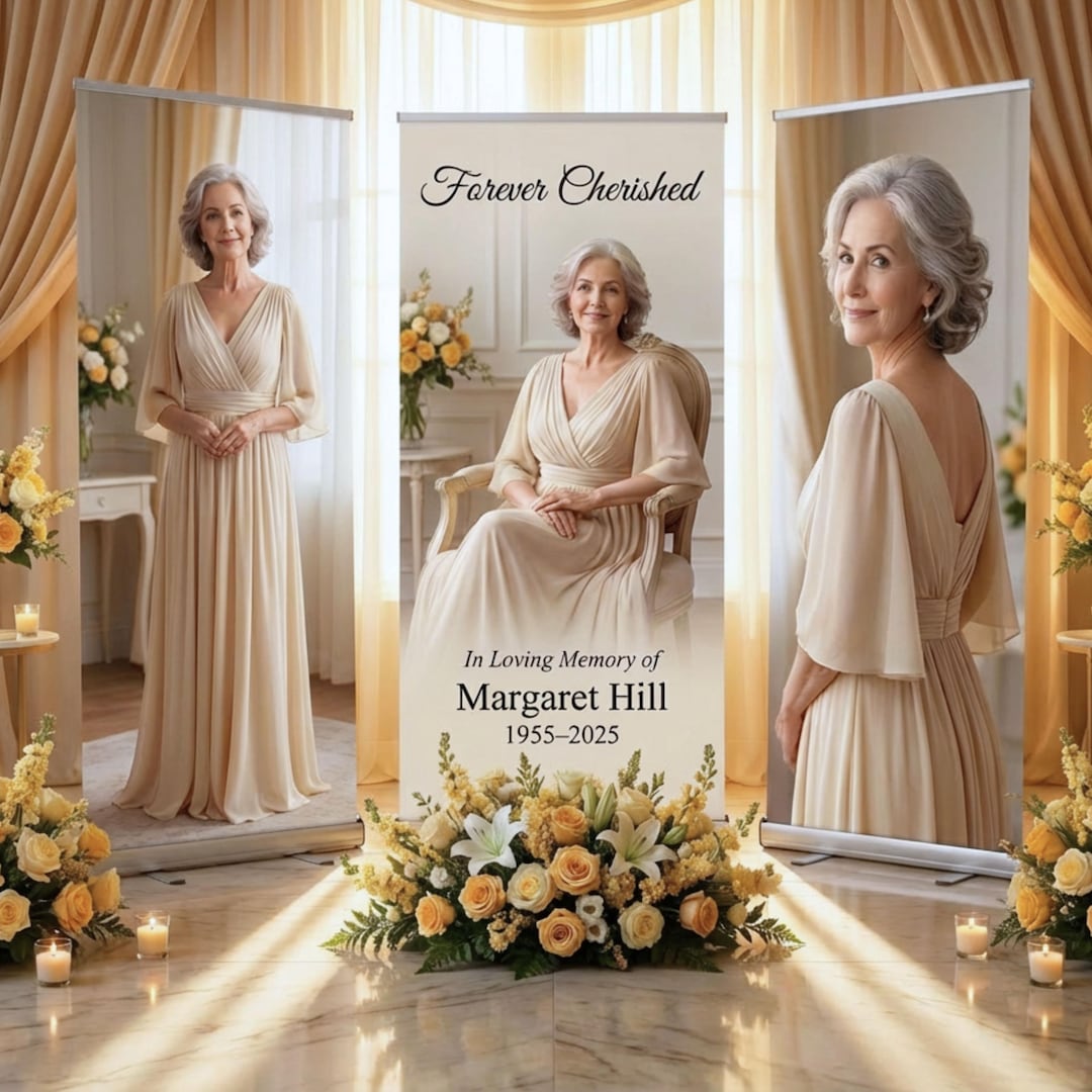 3 Retractable Memorial Banners Set, Funeral Photo Display, Celebration ...