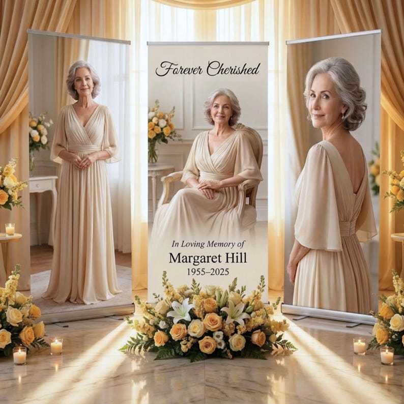3 Retractable Memorial Banners Set, Funeral Photo Display, Celebration ...