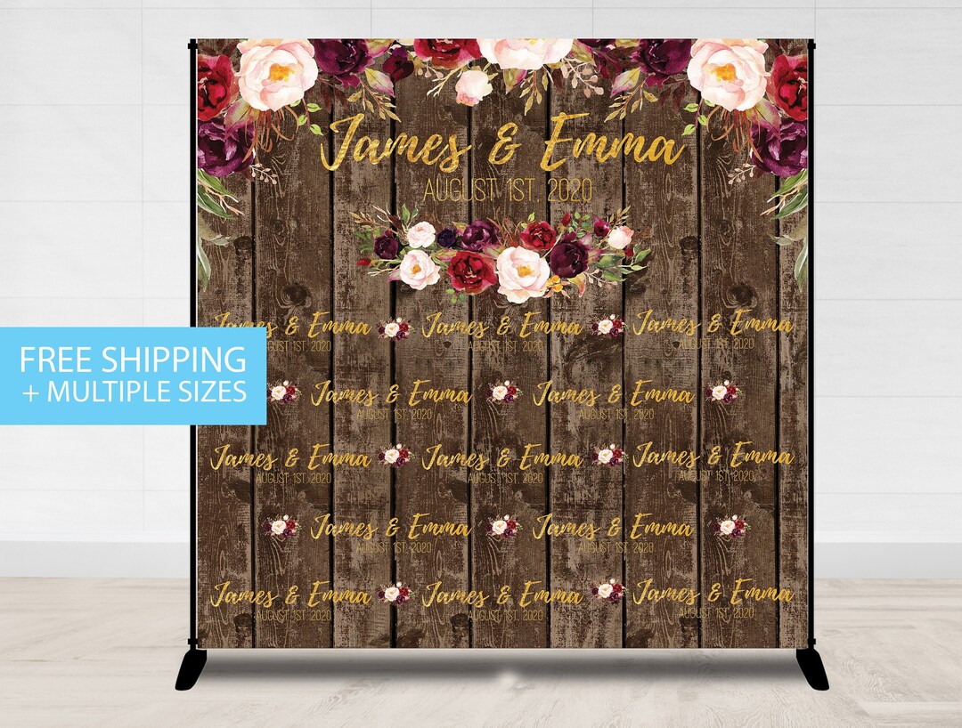 Step and Repeat, Wedding Photo Backdrop, Gold Floral Burgundy Step and ...