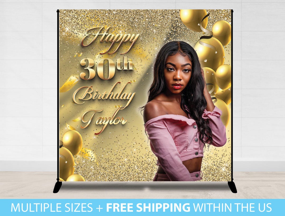 Custom Photo Birthday Backdrop, Birthday Backdrop Gold, Birthday Decor ...