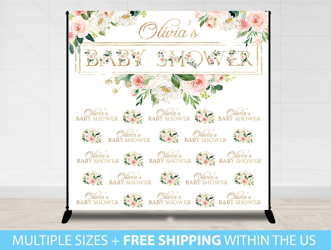 Step and Repeat, Baby Shower Backdrop, Blush Pink Gold Baby Shower ...