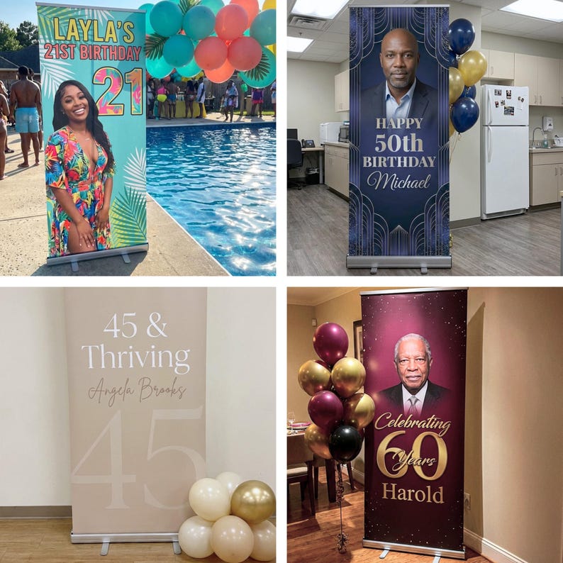 Custom Birthday Retractable Banner, Birthday Party Sign, Personalized ...