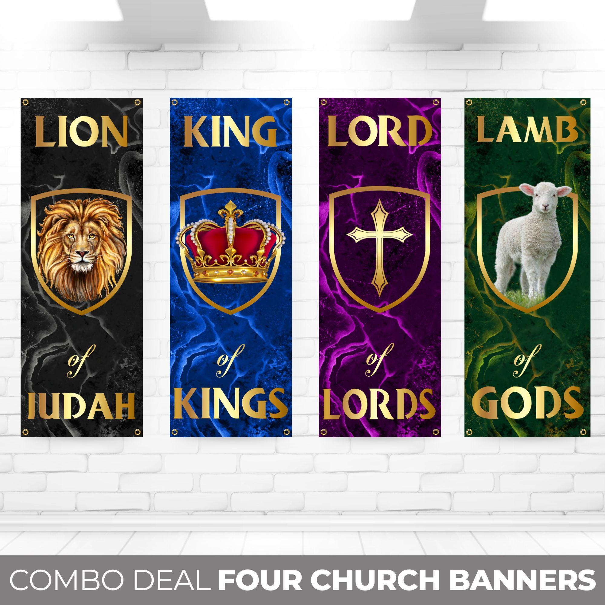 Set of 4 Church Banners, Sanctuary Banners, Mission Worship, Church ...