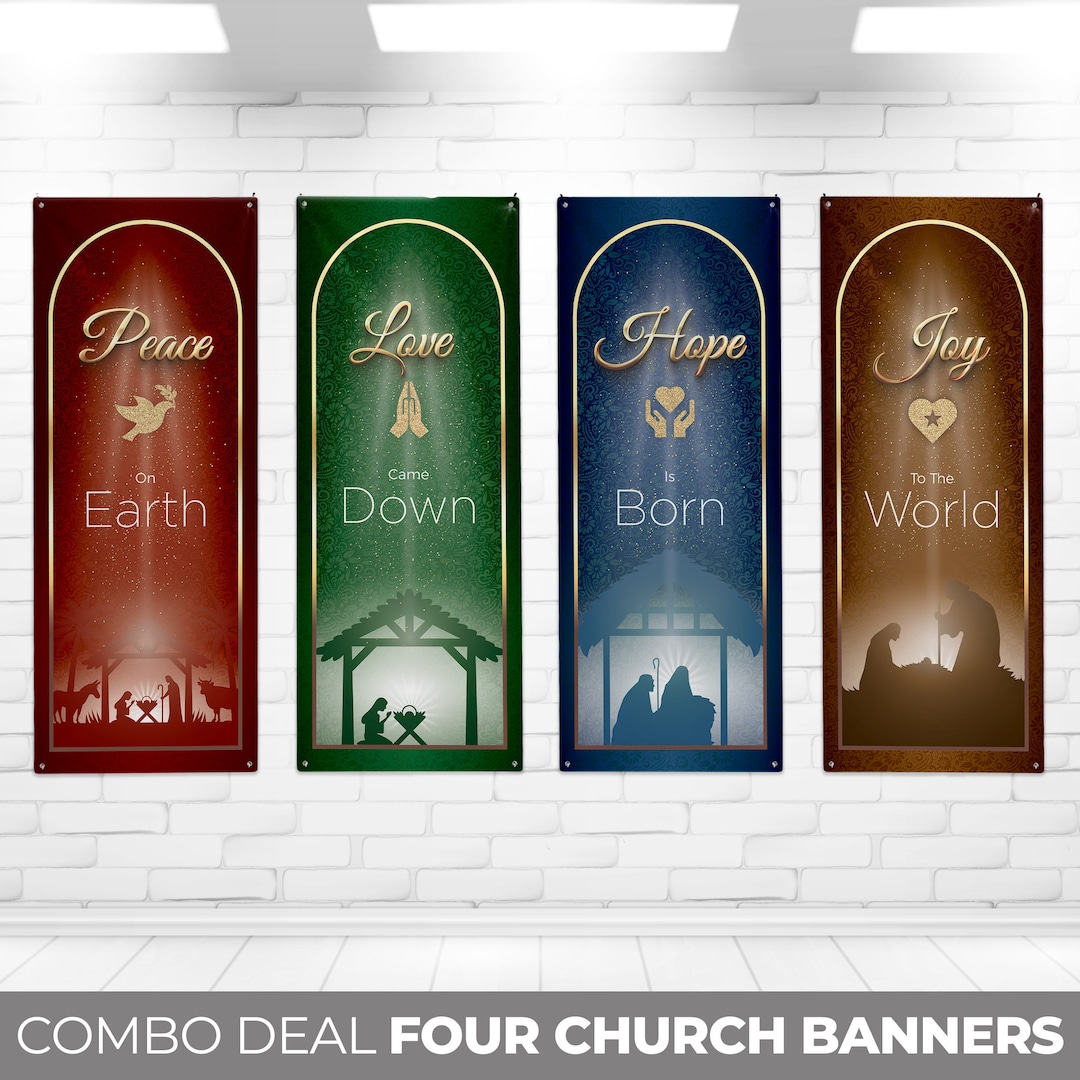 Set of 4 Church Banners, Peace, Love, Hope Joy, Church Banner Set ...