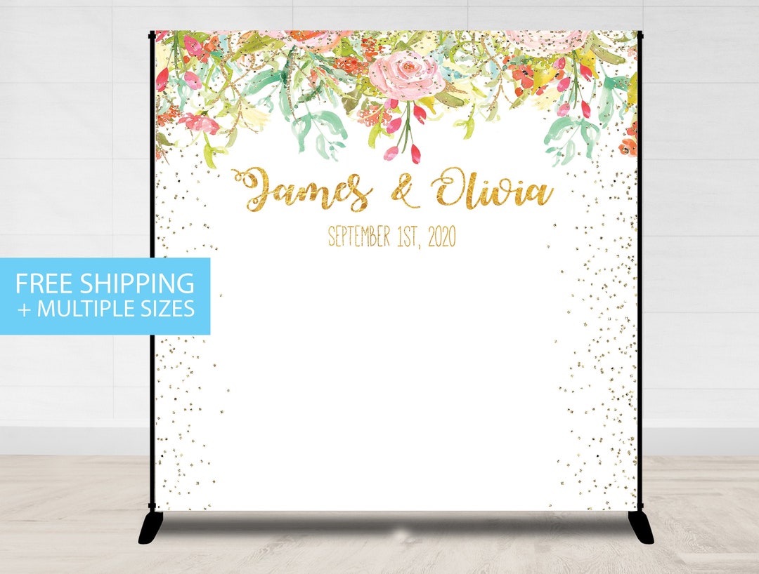 Step and Repeat, Wedding Photo Backdrop, Gold Floral Pink Blush Step ...