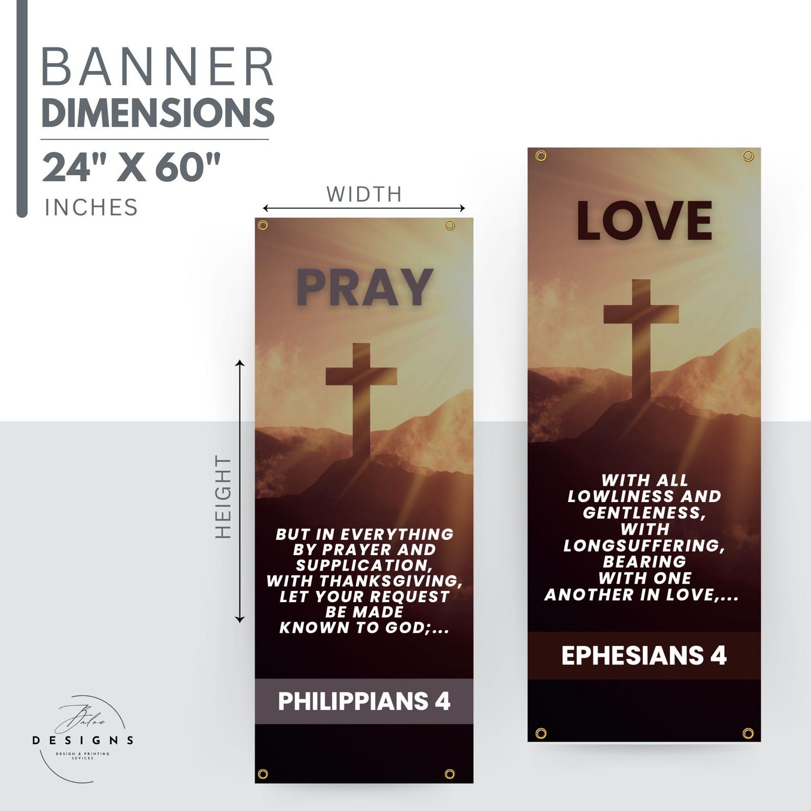 Set of 4 Church Banners, Serve, Grow, Love Pray, Church Banner Set ...