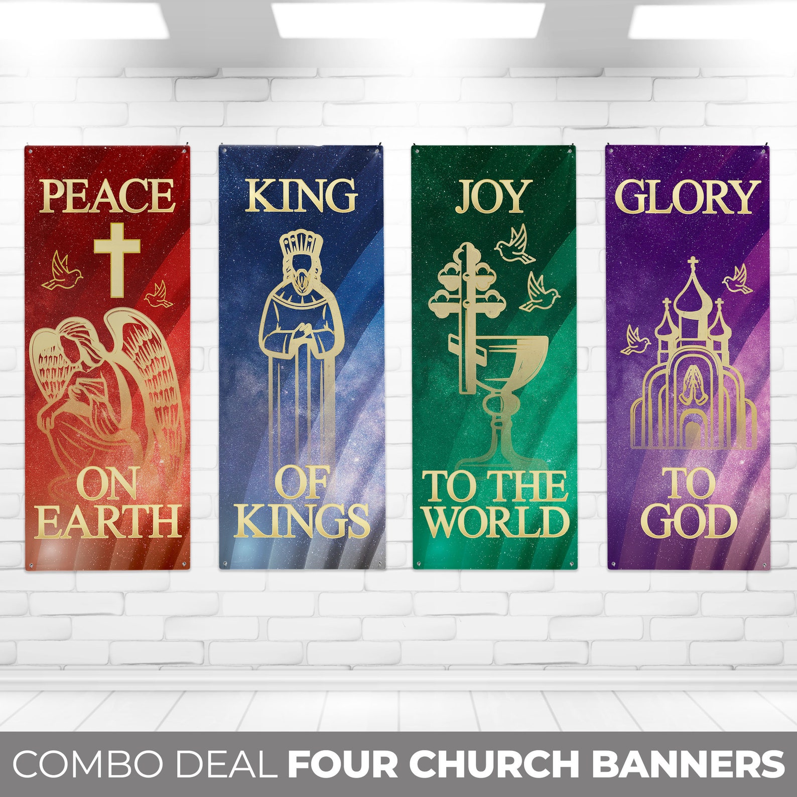 Set of 4 Church Banners, Church Banner Set, Glory to God, Sanctuary ...