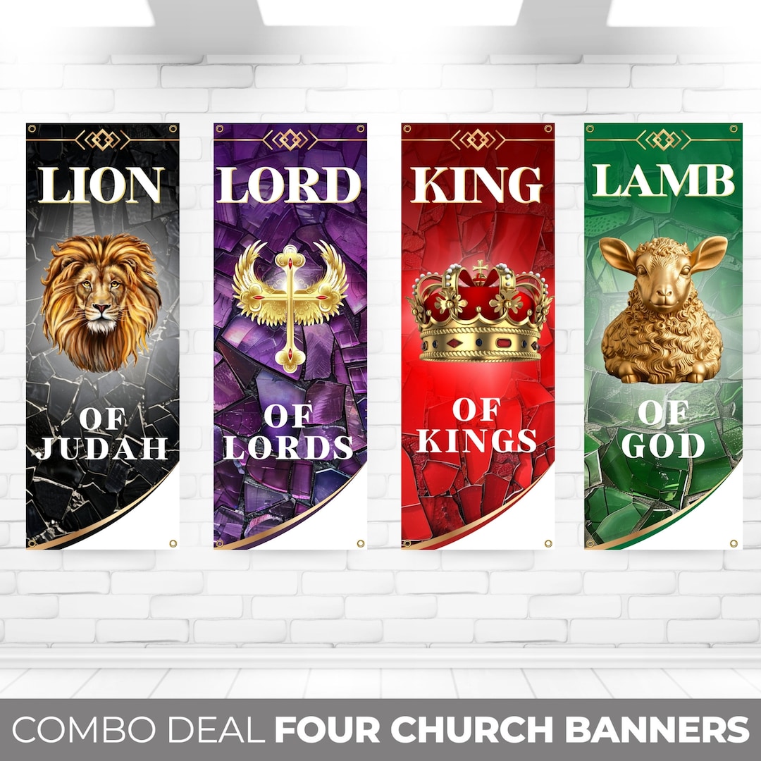 Set of 4 Church Banners, Sanctuary Banners, Mission Worship, Church ...