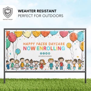 Daycare Now Enrolling Banner Sign, Custom Daycare Vinyl Banner Backdrop ...