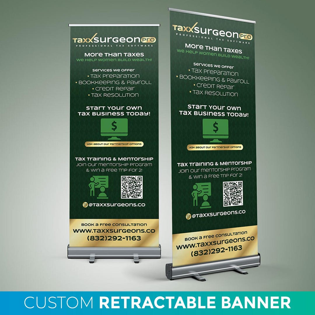 Custom Retractable Banner, Taxes Tax Preparation, up Banner, Logo ...
