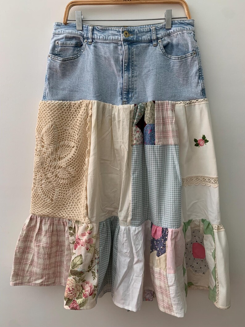 Patchwork and Denim Upcycled Skirt - Etsy