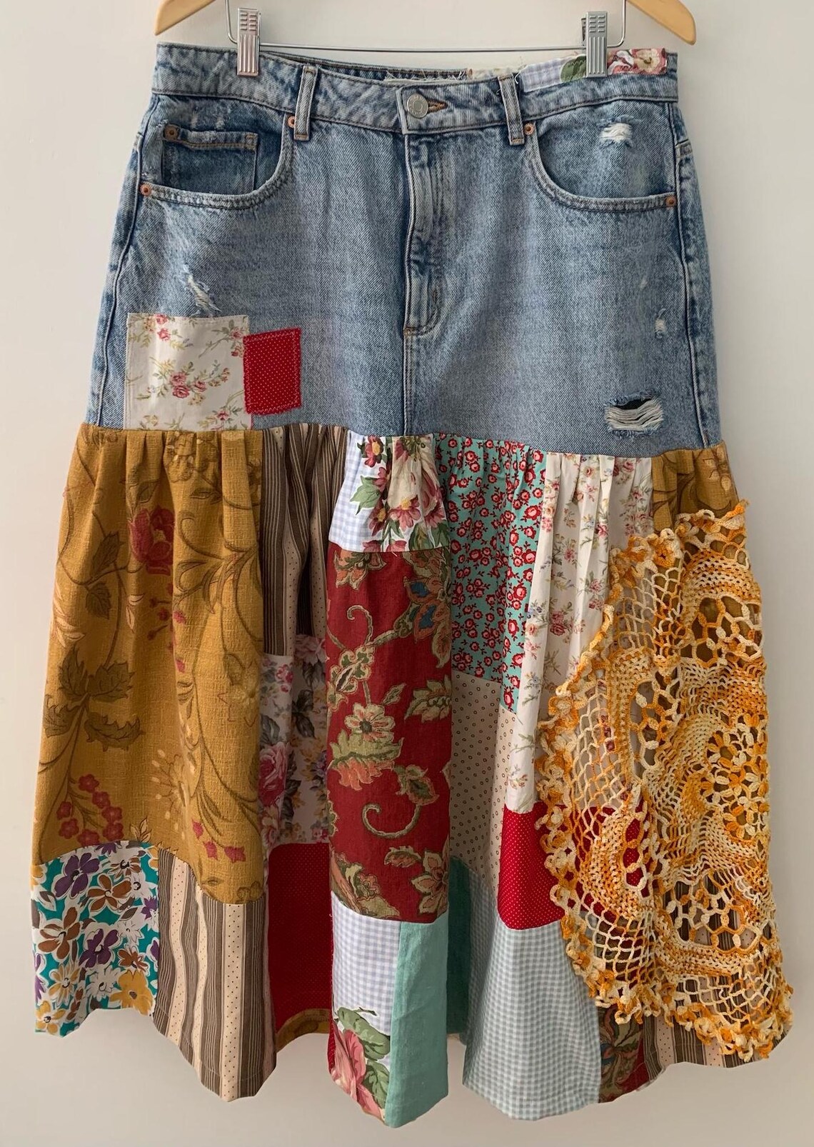 Denim and Patchwork Skirt - Etsy