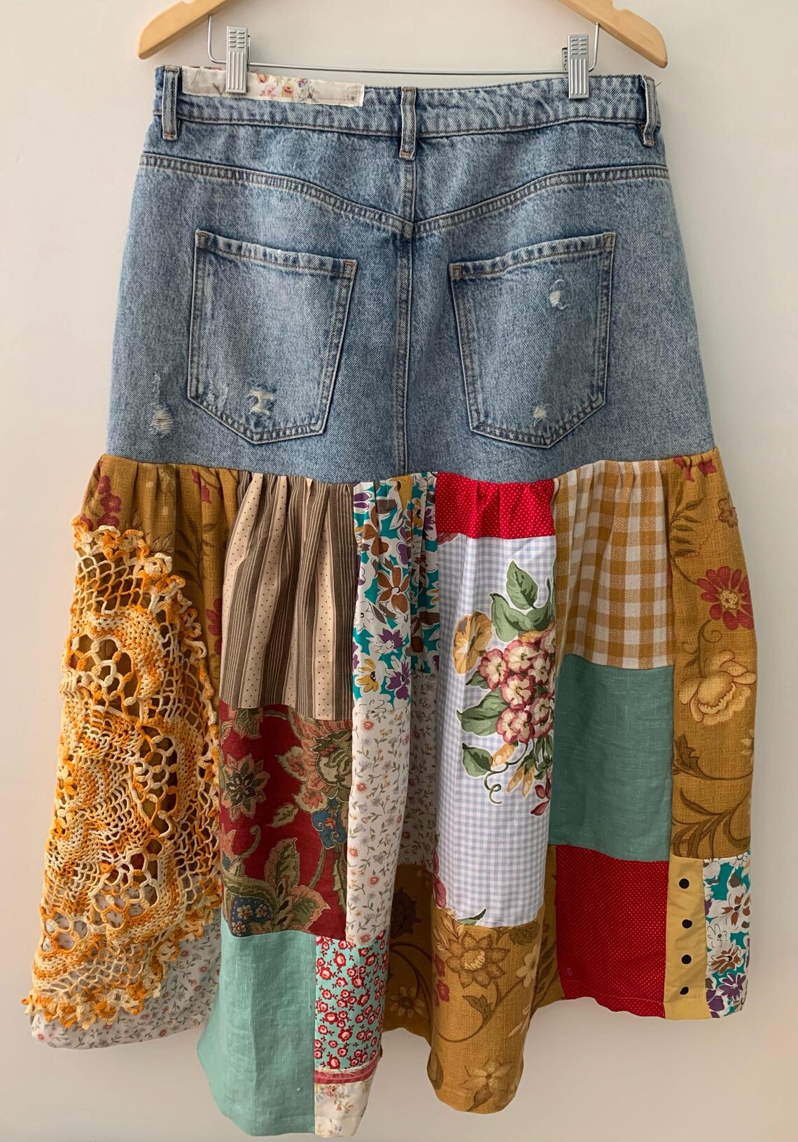 Denim and Patchwork Skirt - Etsy