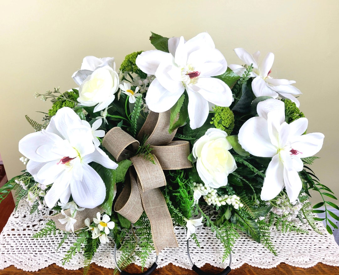 Magnolia Cemetery Flowers, Cemetery Saddle, Tombstone Topper, Memorial ...