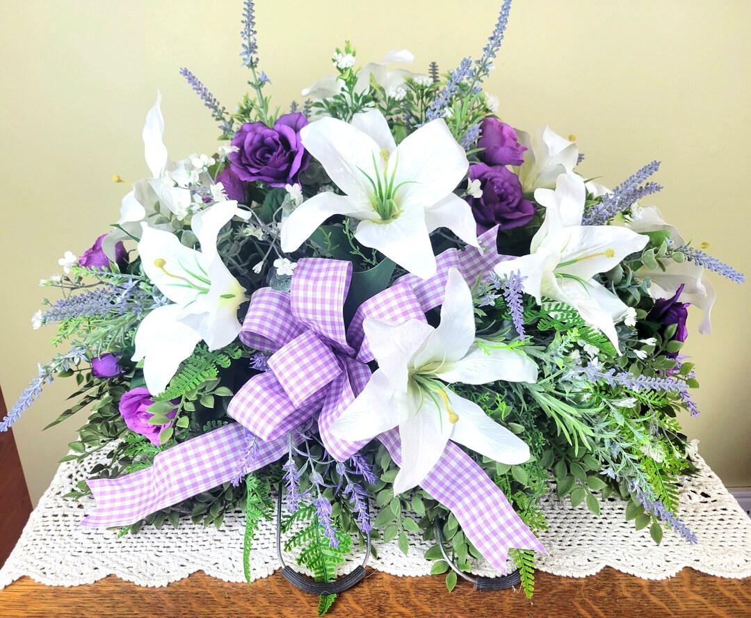 Cemetery Saddle, Cemetery Flowers, Tombstone Topper, Gravesite Flowers ...