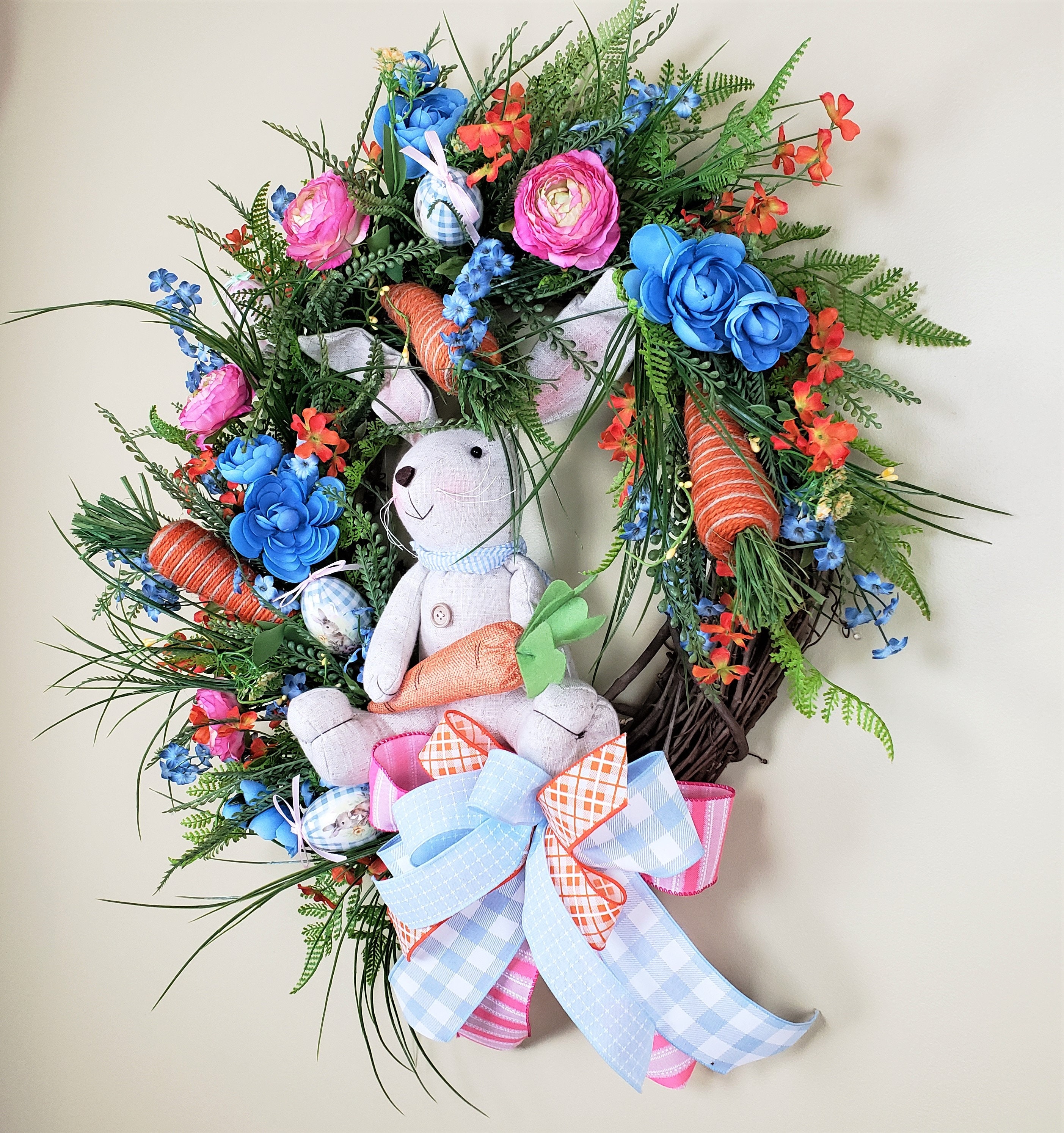 Easter Bunny Grapevine Floral Wreath Spring Grapevine Wreath - Etsy