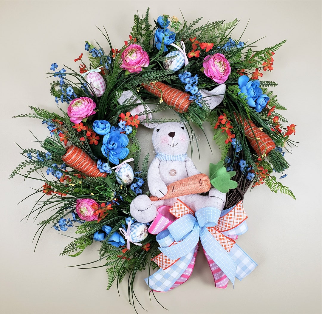 Easter Bunny Grapevine Floral Wreath, Spring Grapevine Wreath , Wreath ...