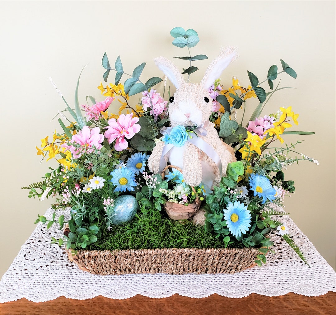 Easter Bunny Centerpiece, Sisal Bunny Arrangement, Easter Floral Decor ...