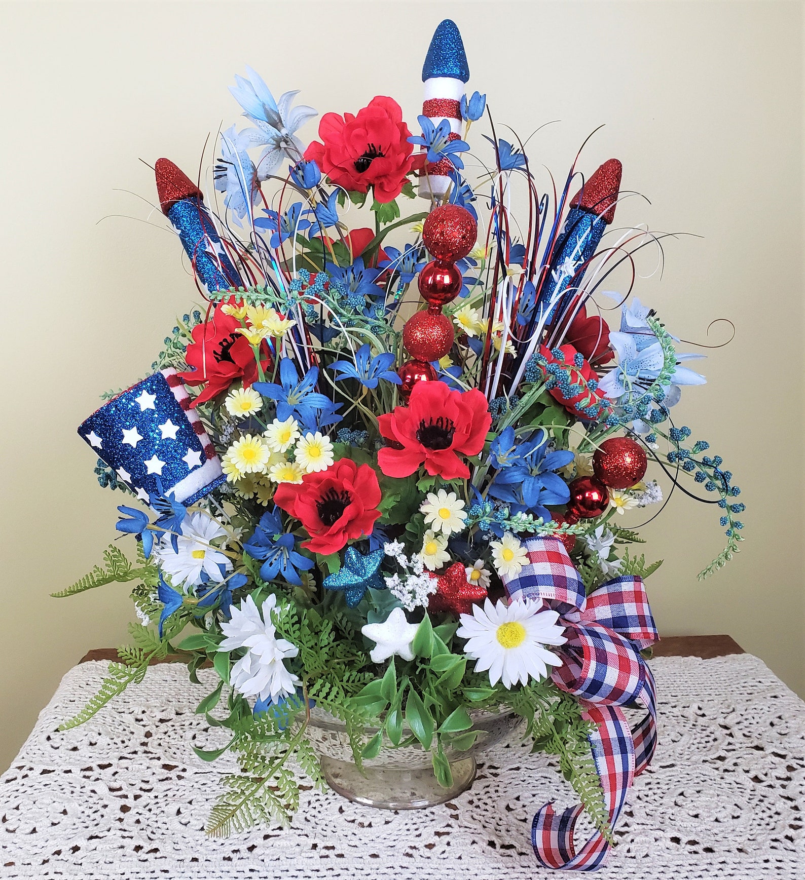 Patriotic Arrangement Patriotic Centerpiece Patriotic Floral Decor