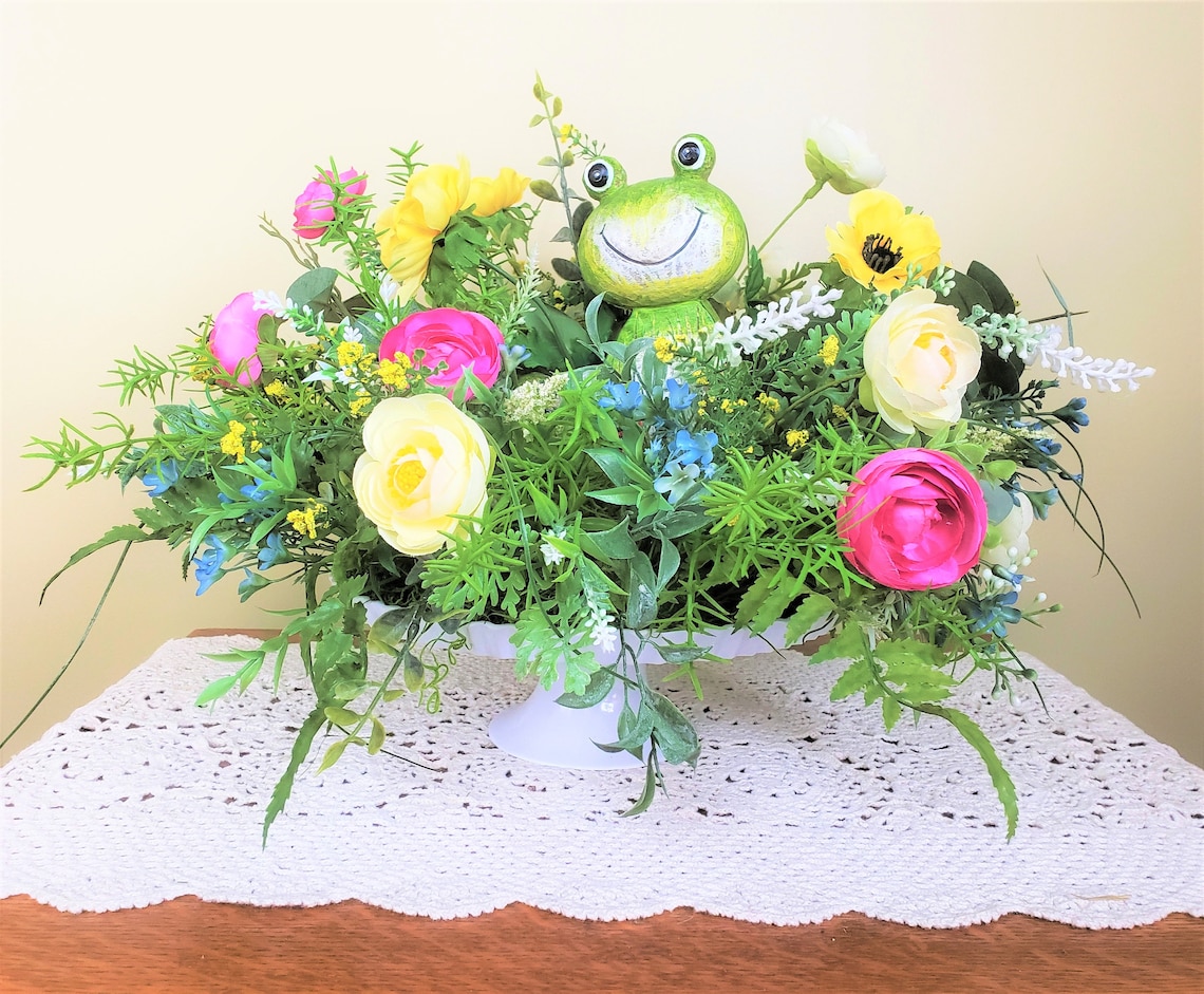 Spring and Summer Flower Arrangement Frog Centerpiece Frog - Etsy