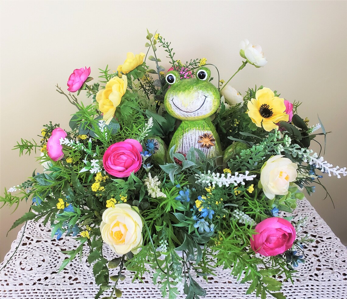 Spring and Summer Flower Arrangement Frog Centerpiece Frog | Etsy
